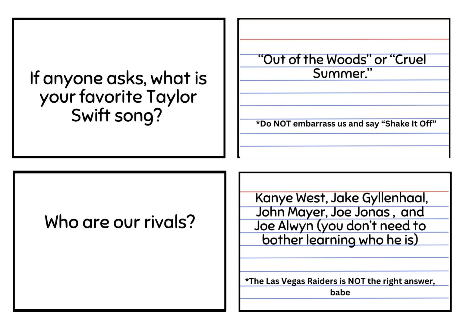 Taylor Swift Football Game Flashcards For Your BF To Study - Betches